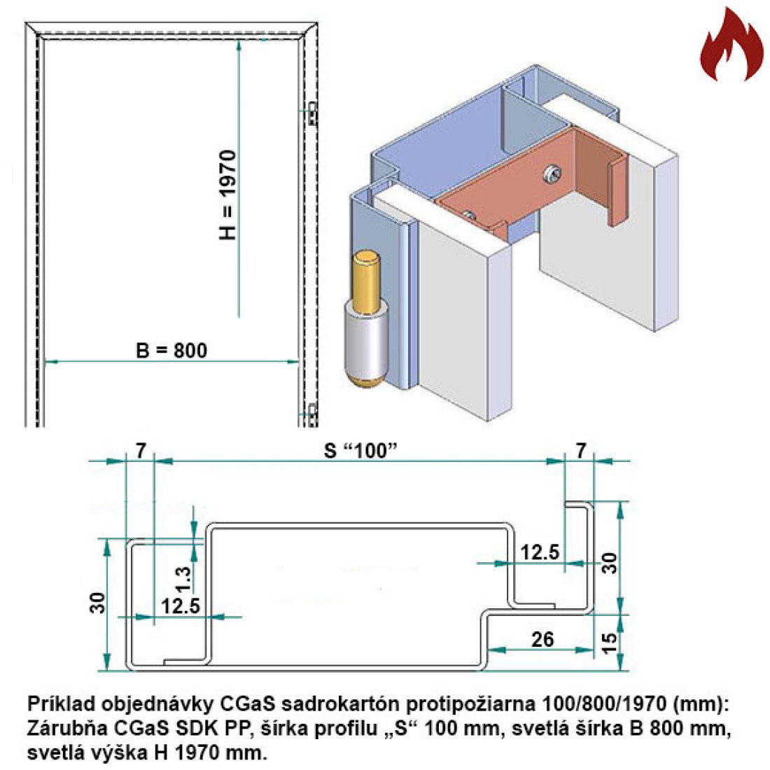 Protipožiarna zárubňa oceľová - CgAS sadrokartón EI60, EW120 - 80/197 ...